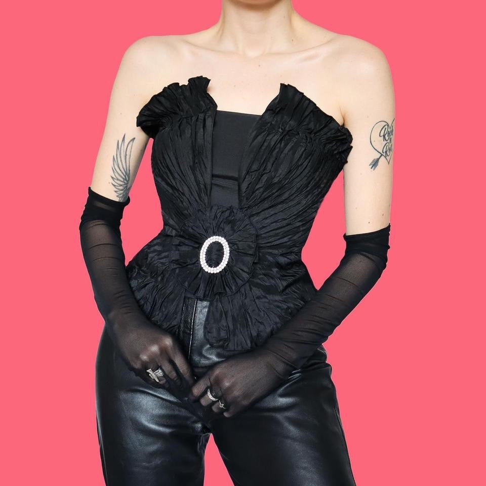 After Six black strapless corset top UK 12 – Scum Vintage