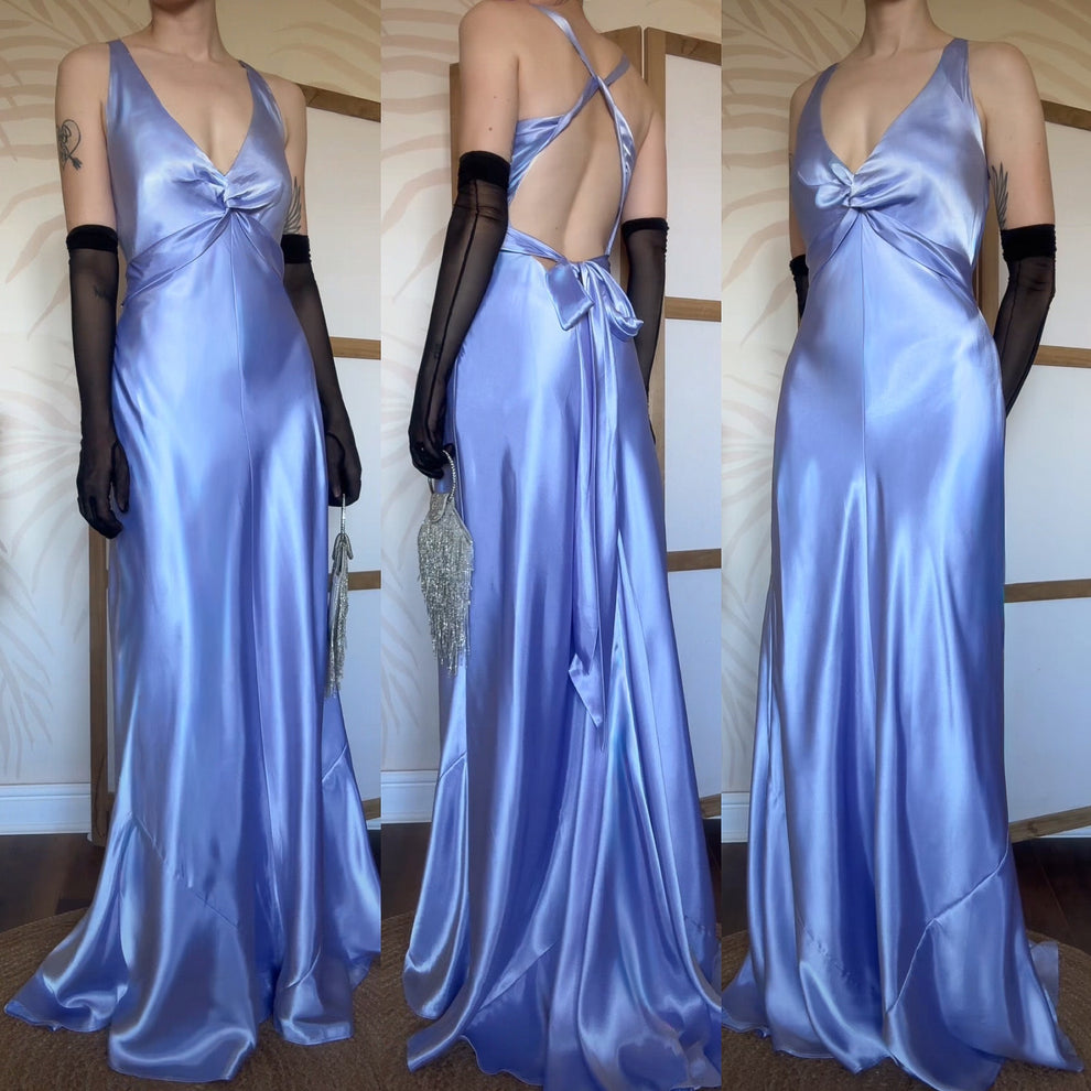 Lilac satin open back prom dress uk 12 – Scum Vintage