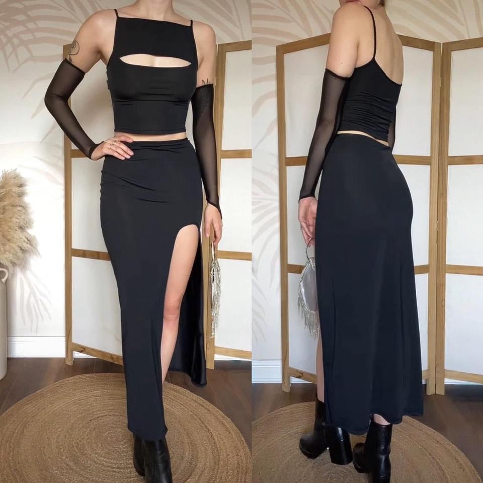 Nick Coleman black stretch cut out 2 piece set uk 10 – Scum Vintage