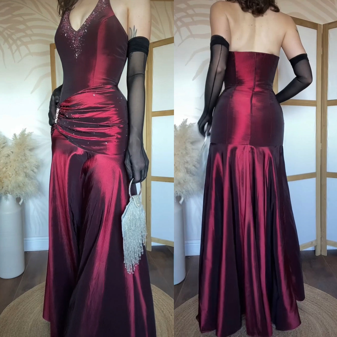 Jora Collection dark red halter neck prom dress uk 8 – Scum Vintage