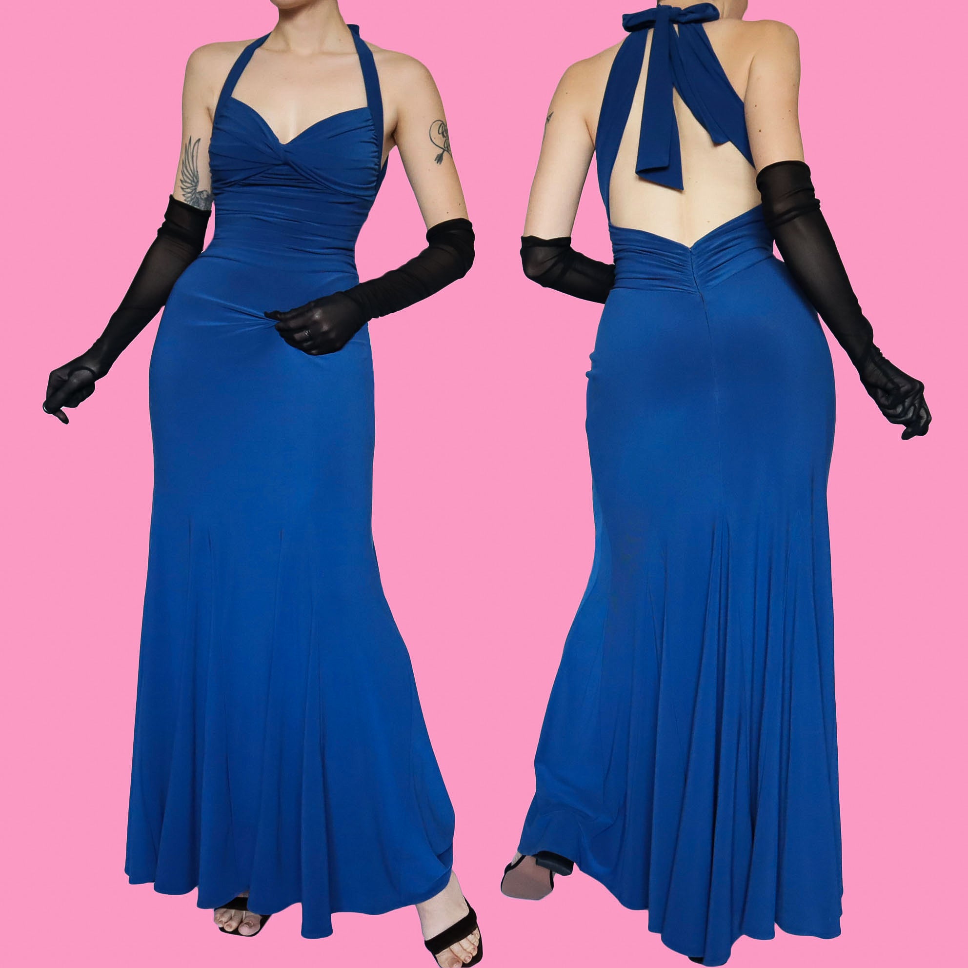 Blue stretch evening gown UK 10 – Scum Vintage