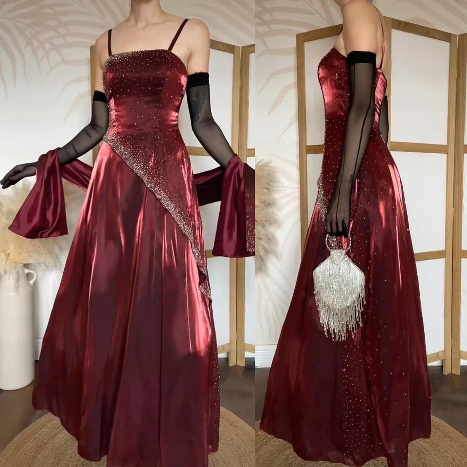 Shimmery red beaded a-line prom dress & shawl uk 10 – Scum Vintage