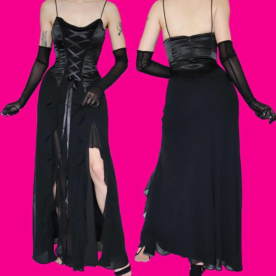 Black corset lace up evening gown UK 10 – Scum Vintage