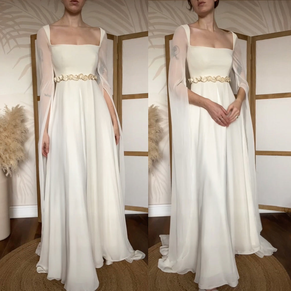 Ivory ethereal long sleeve wedding dress uk 10 – Scum Vintage