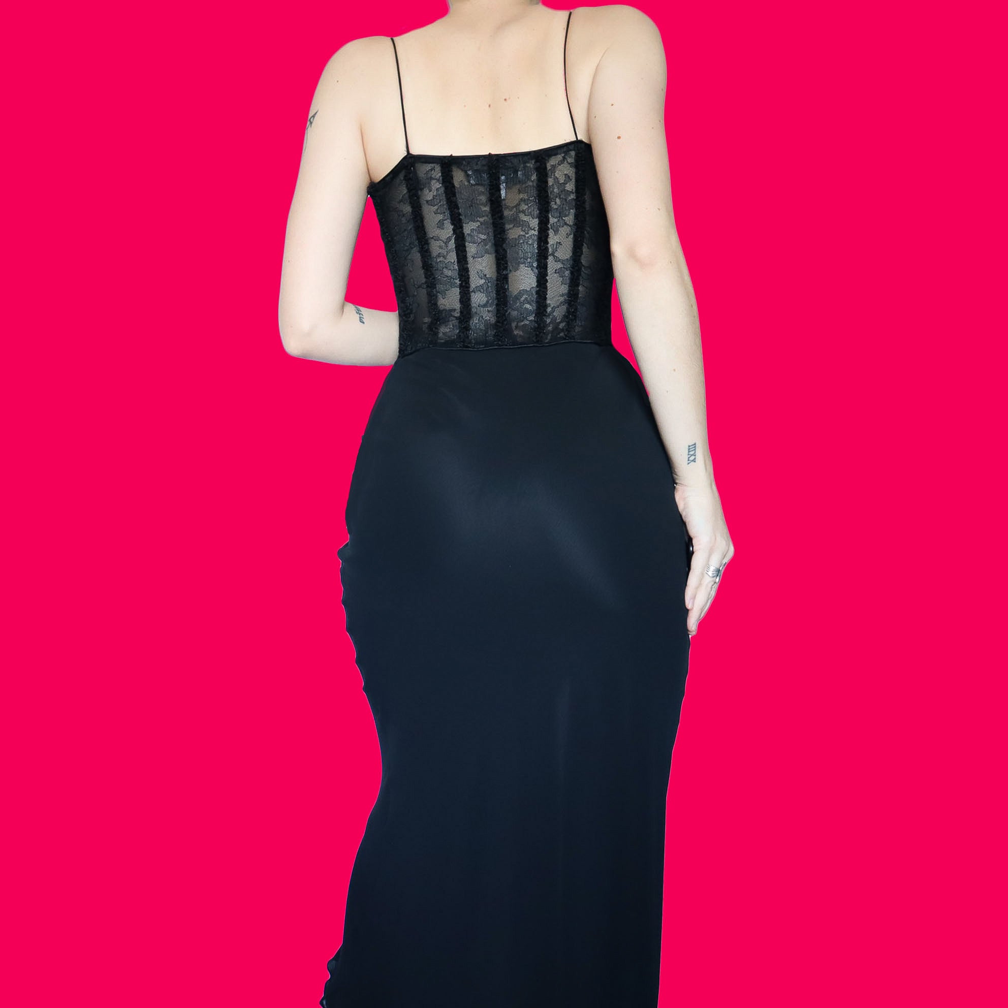 Black lace corset evening dress UK 10 – Scum Vintage