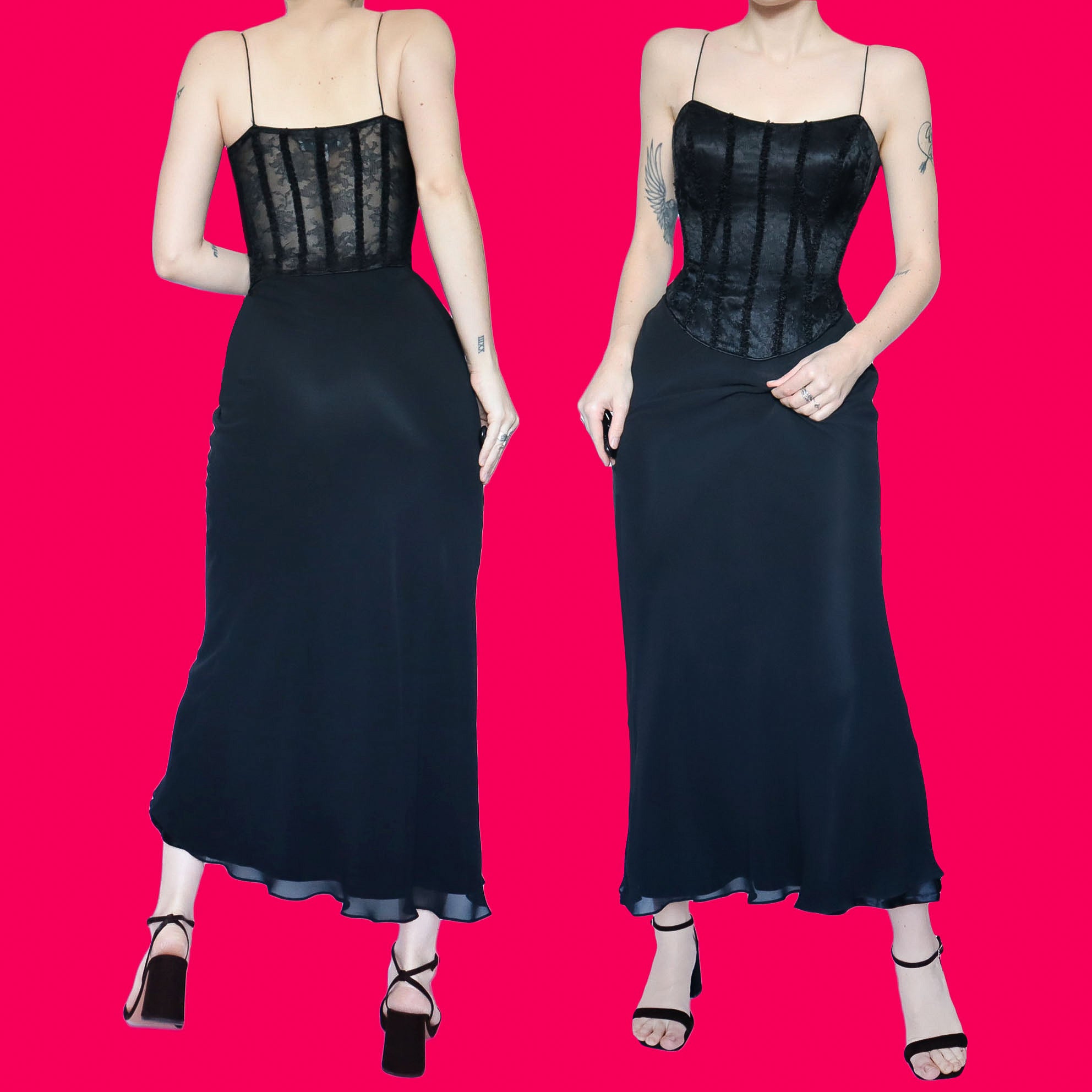 Black lace corset evening dress UK 10 – Scum Vintage