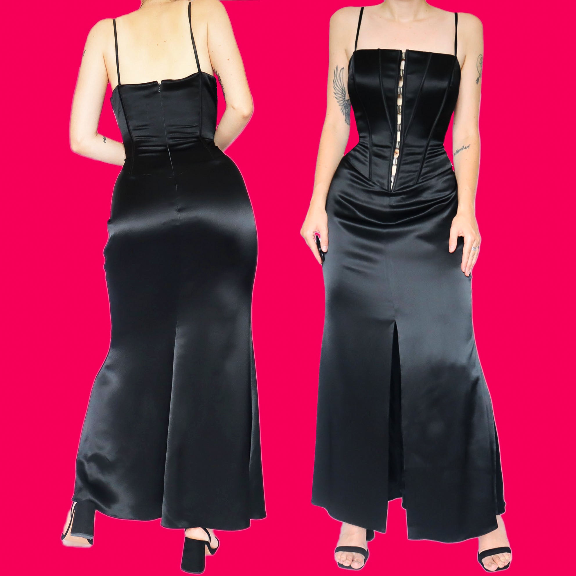John Charles Black Satin Corset Dress UK 14-16 – Scum Vintage