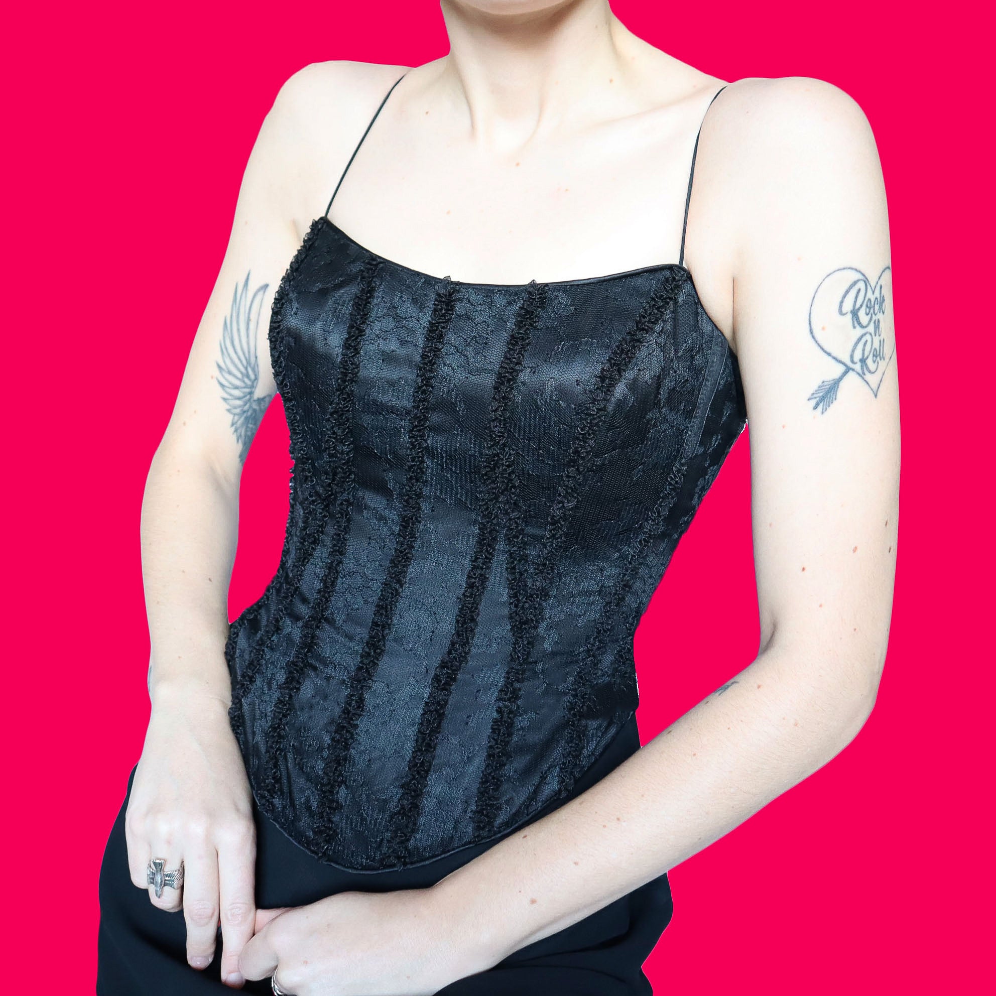Black lace corset evening dress UK 10 – Scum Vintage